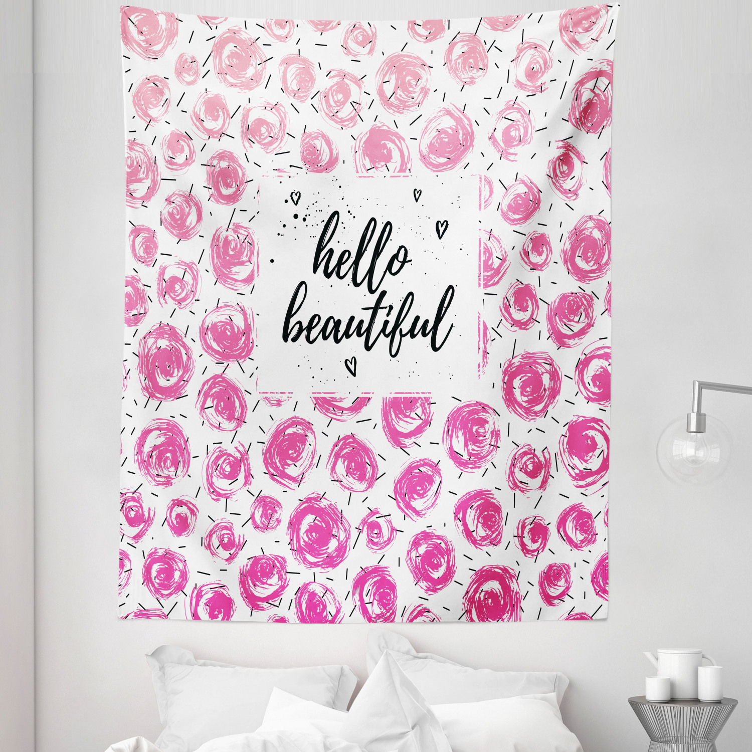 Hello Tapestry, Hand Lettering Words on Retro Floral Style Background ...