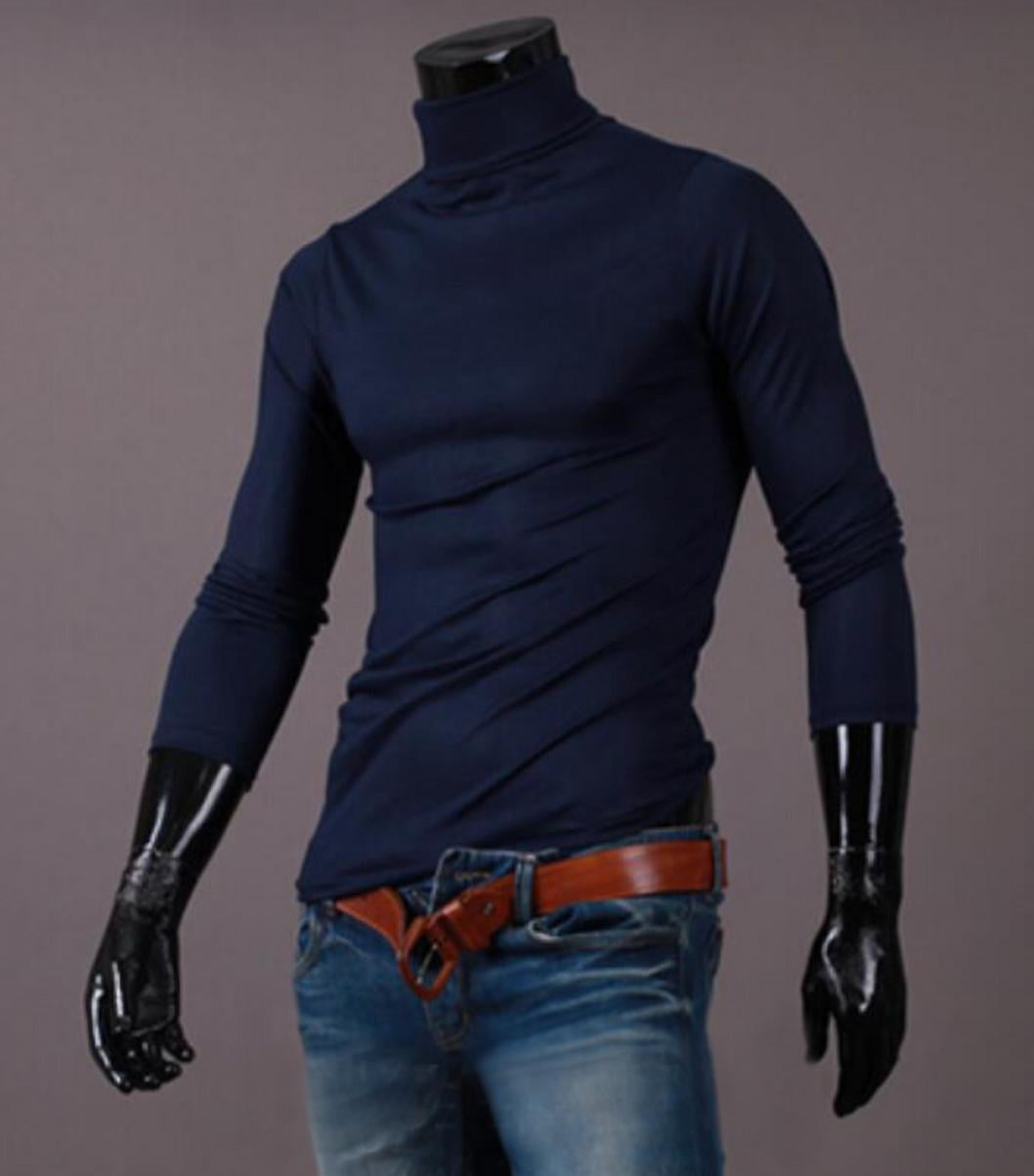 Fashion Men Thermal Cotton Turtle Roll Neck Skivvy Turtleneck Sweater ...