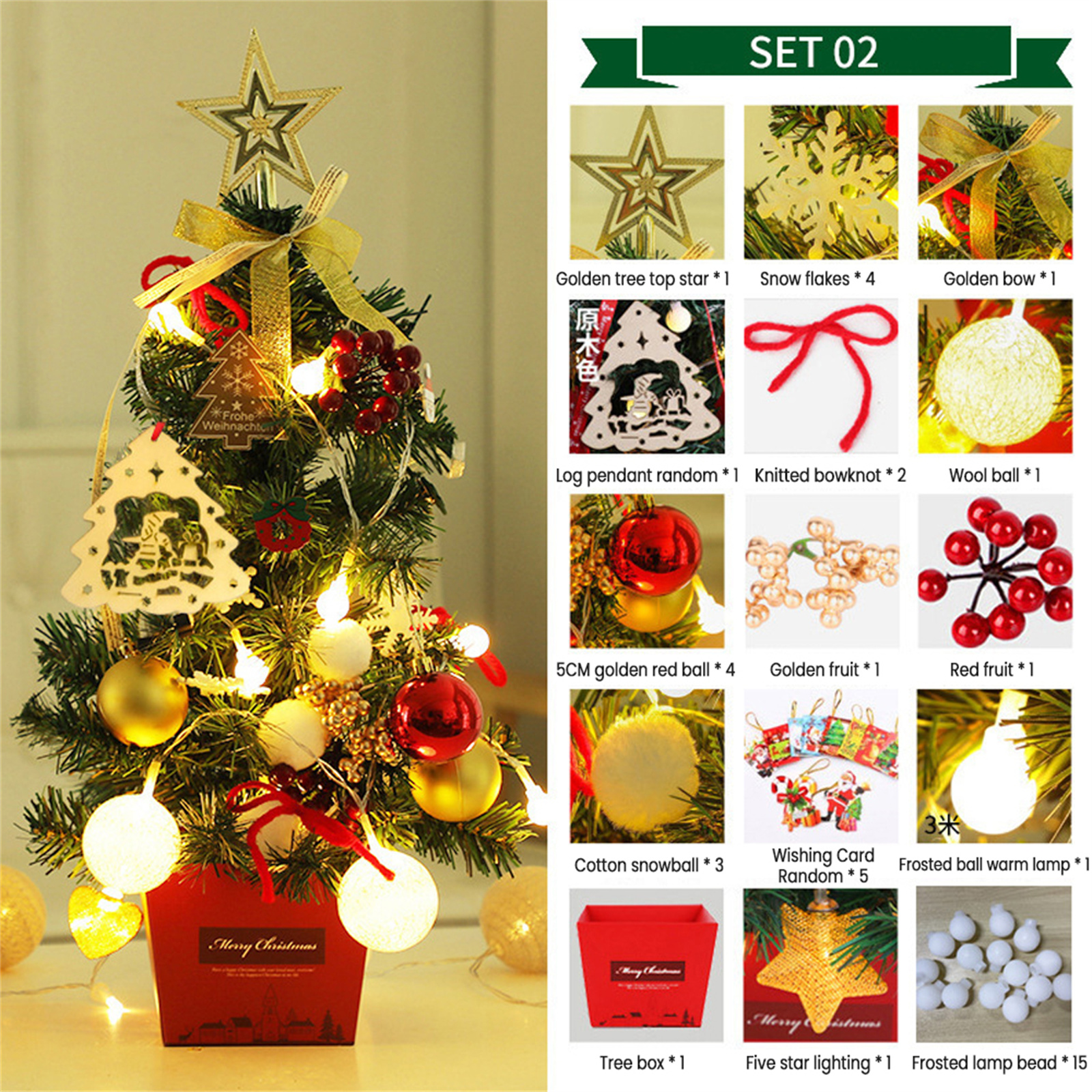 19.6" Mini Christmas Tree Set, Tabletop Artificial Christmas Tree, LED ...