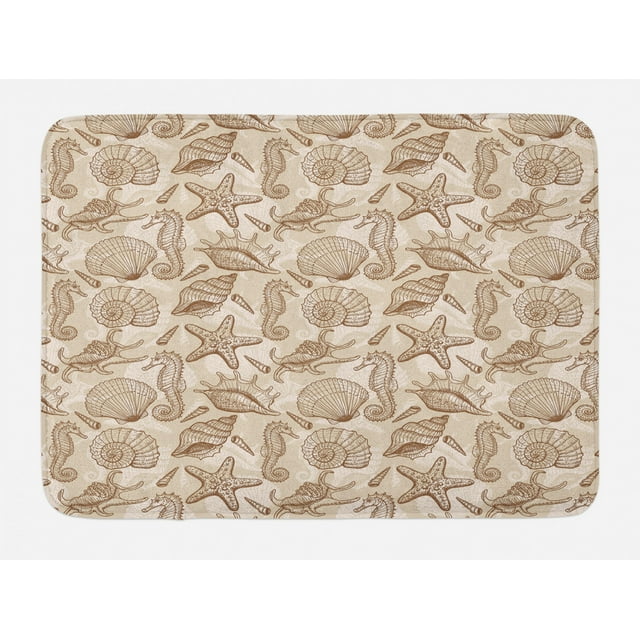 Sea Shells Bath Mat, Vintage Inspired Monochrome Seashell Pattern Ocean ...