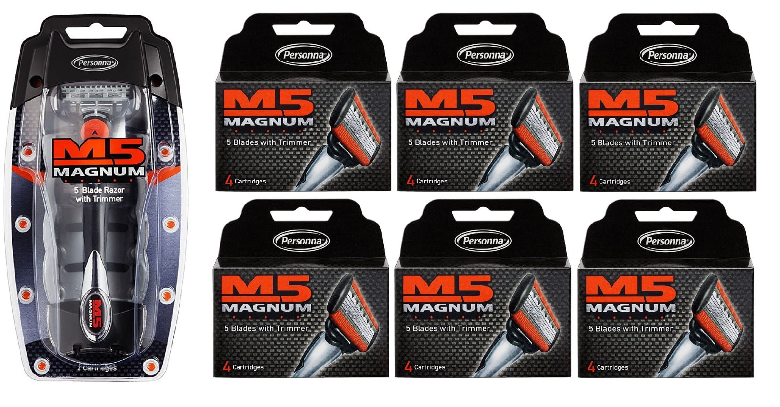 Personna M5 Magnum 5 Razor with Trimmer + M5 Magnum 5 Refill Razor ...