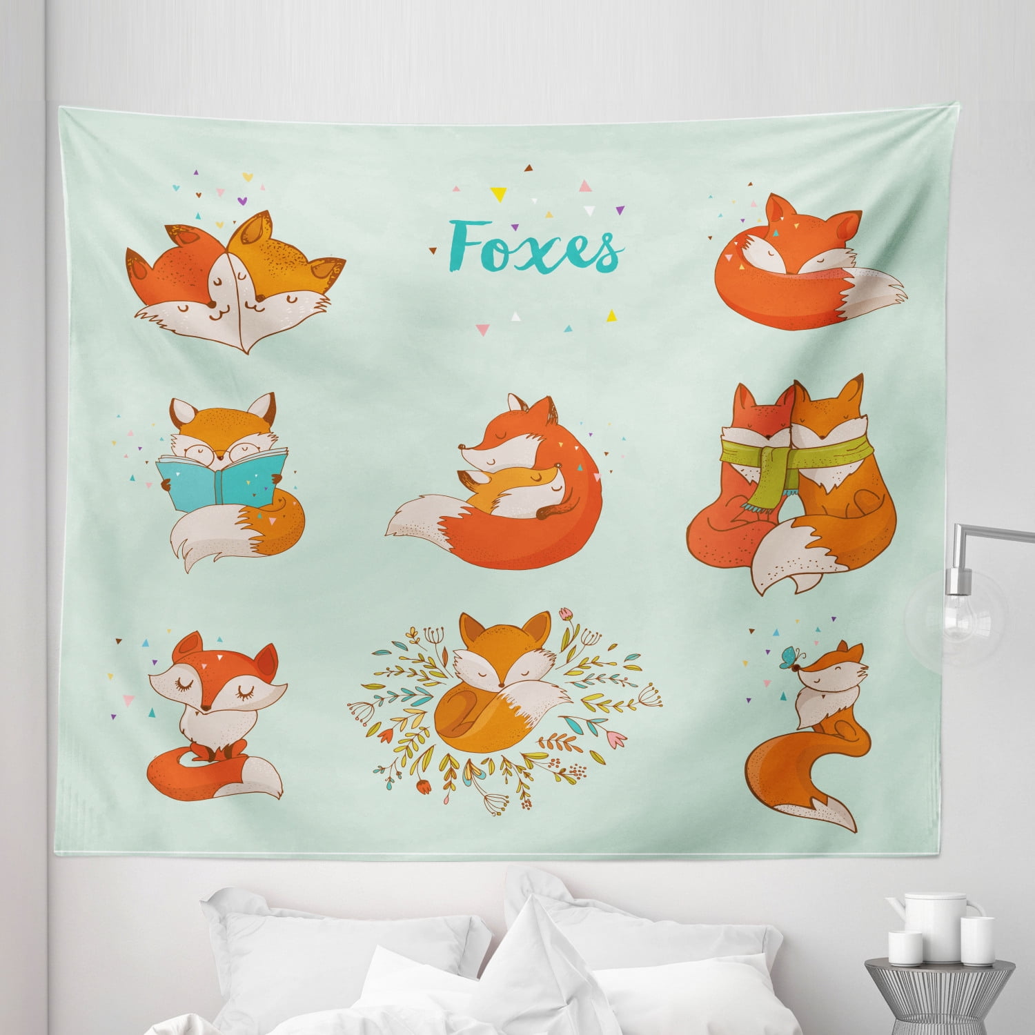 Fox Tapestry, Fox Characters Sleeping Reading Romantic Couple Nature ...