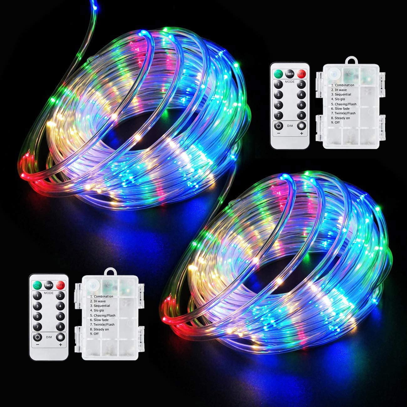 Viworld LED Rope Lights Battery Operated String Lights 40Ft 100 LEDs 8 ...