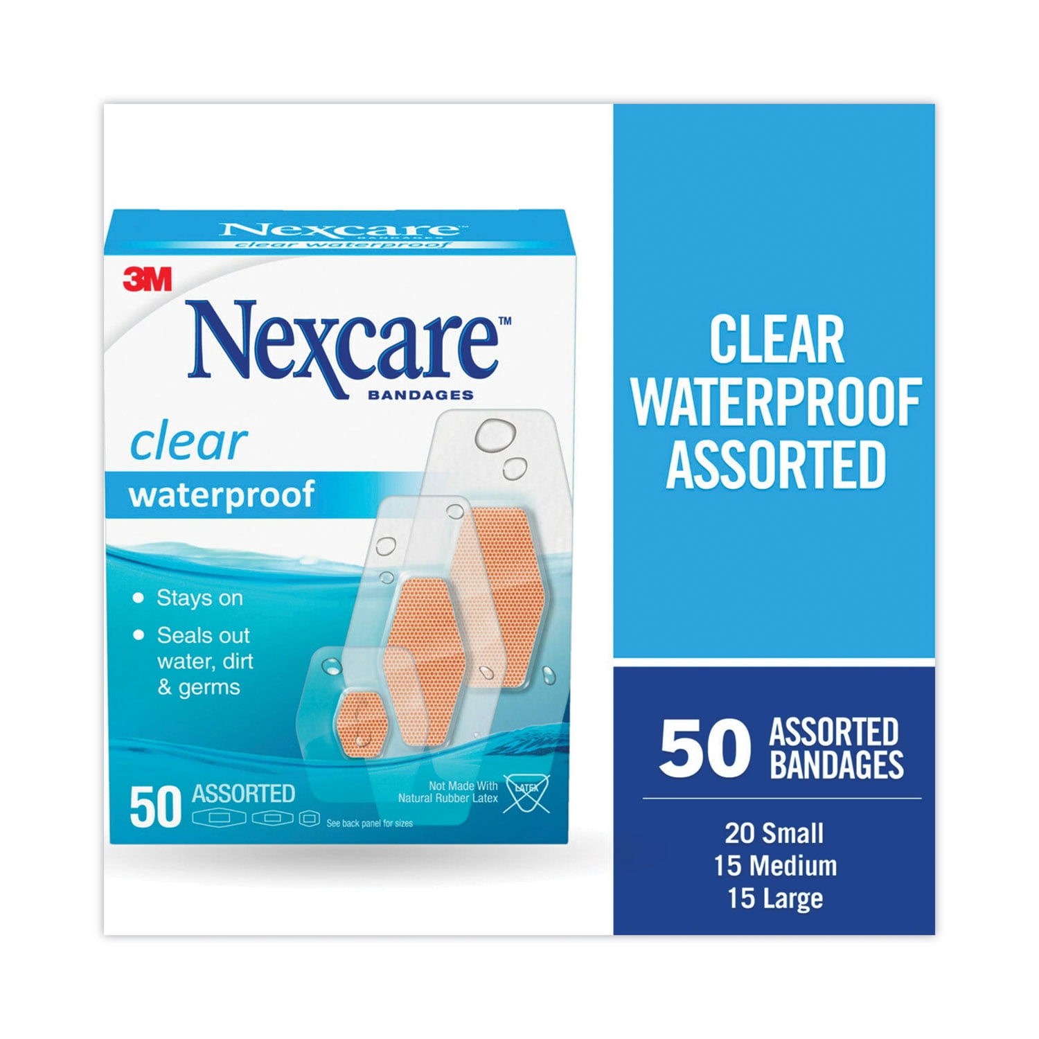 Nexcare Waterproof, Clear Bandages, Assorted Sizes, 50/Box (43250 ...