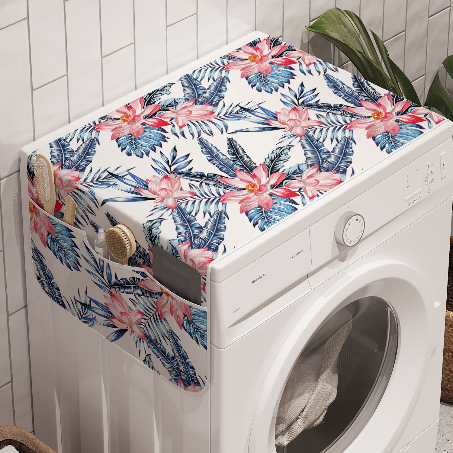 Tropical Washing Machine Organizer, Leaves of Banana Palm and Lilies ...