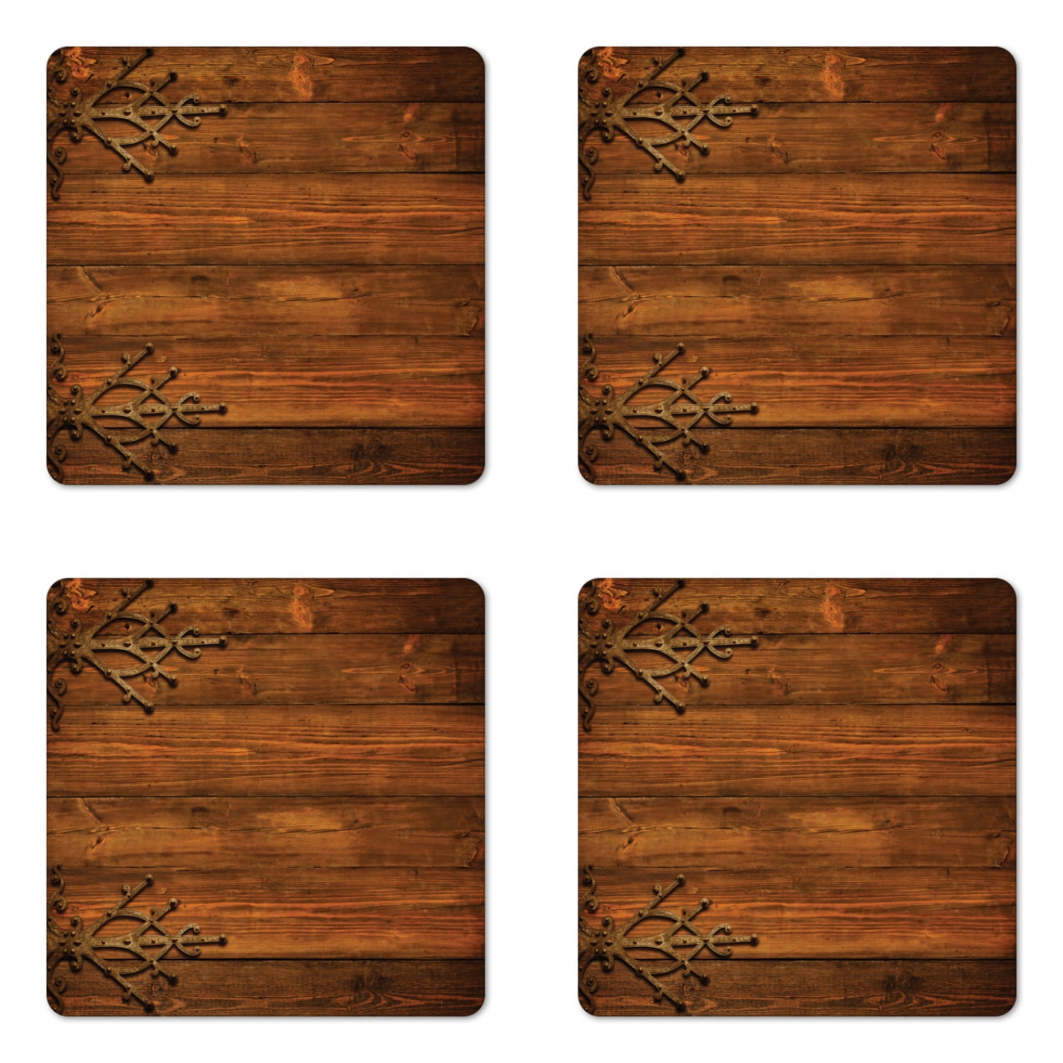 Rustic Coaster Set of 4, Antique Backdrop with Carved Dated Gothic ...