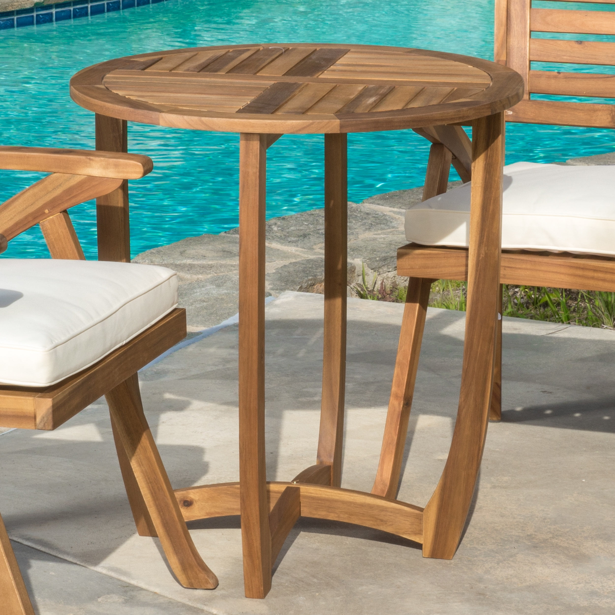 Cabrera Outdoor Round Accent Side Table, Teak Finish - Walmart.com