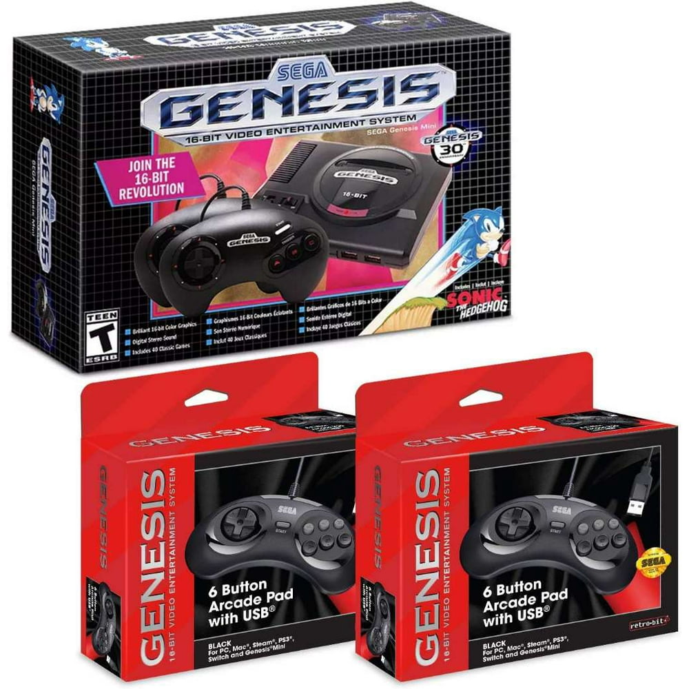 Retro-Bit Sega Genesis Mini Bundle with 6-Button USB Controller Double ...