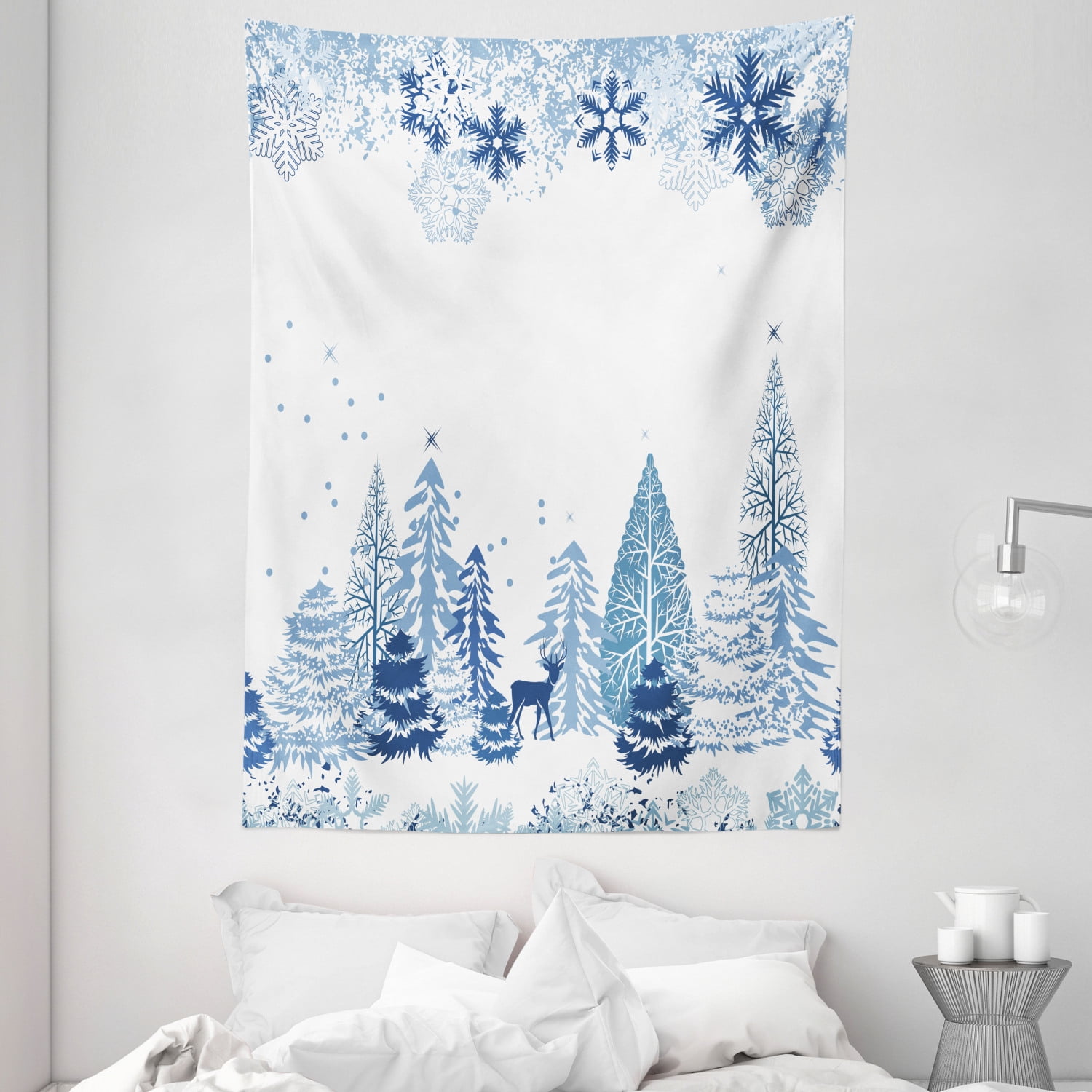 Winter Tapestry, Winter Scene with Deer Frozen Trees and Snow Christmas ...