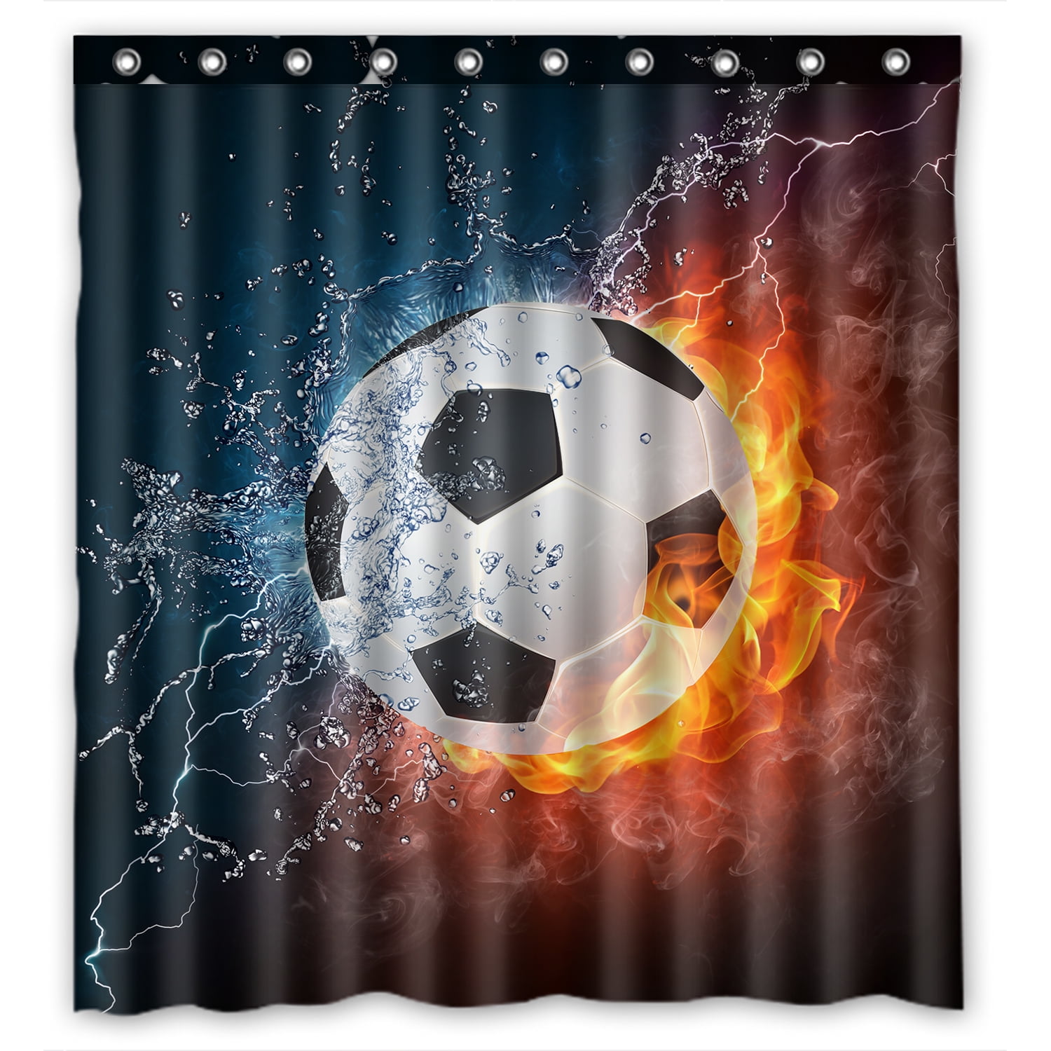 YKCG Fire and Water Soccer Ball Sports Shower Curtain Waterproof Fabric ...