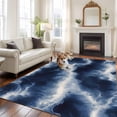 Abstract Ocean Waves Rectangle Area Rug 5x7 ft Dark Blue Sea Modern ...