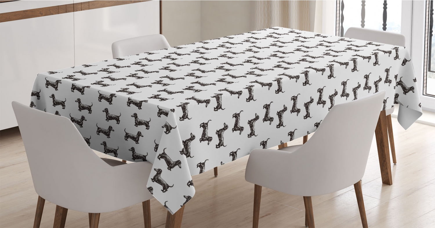 Dachshund Tablecloth, Pattern Lines with Sausage Dog Looking Different ...