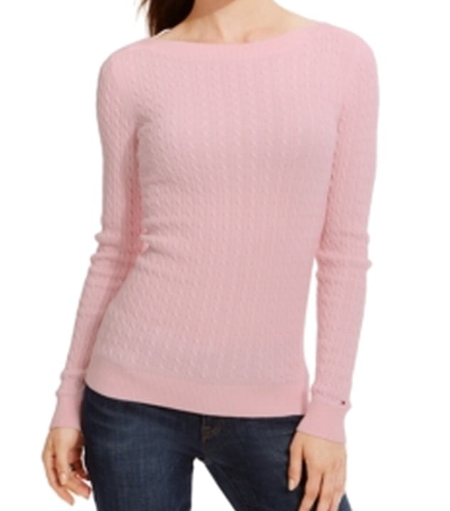 Tommy Hilfiger New Pink Womens Medium M Cable Knit Boat Neck Sweater
