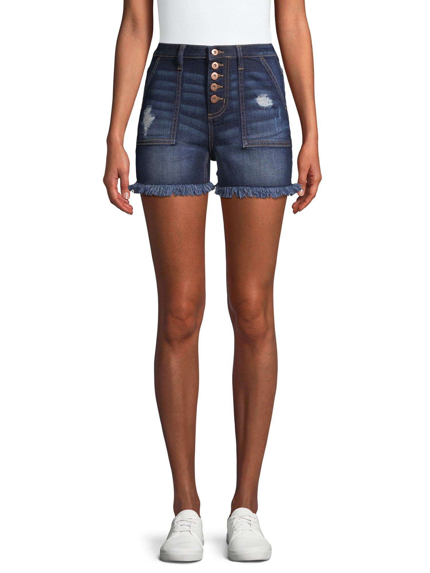 No Boundaries Juniors' Exposed Button Chop Pocket Mid-Rise Shorts ...