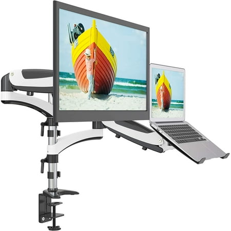 Dual Gas Spring 2 in1 Monitor & Laptop OR Double Monitors Mount Stand ...