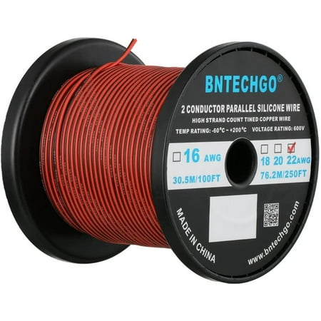 BNTECHGO 22 Gauge Flexible 2 Conductor Parallel Silicone Wire Spool Red ...