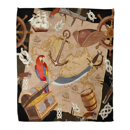 POGLIP Throw Blanket 50x60 Inches Old Pirate Treasure Map Chest Parrot ...