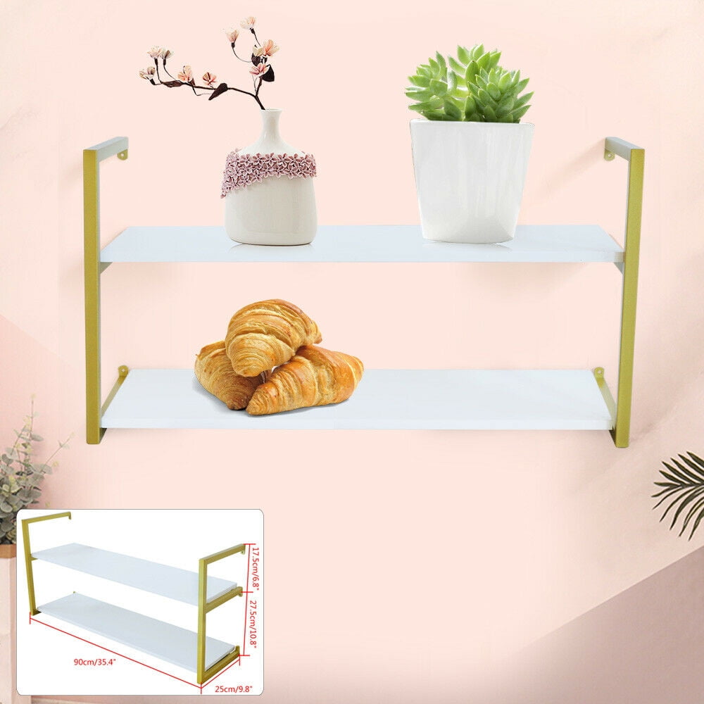 Floating Shelves 2-Tier Wall Mounted Bookshelf Living Room Wooden ...