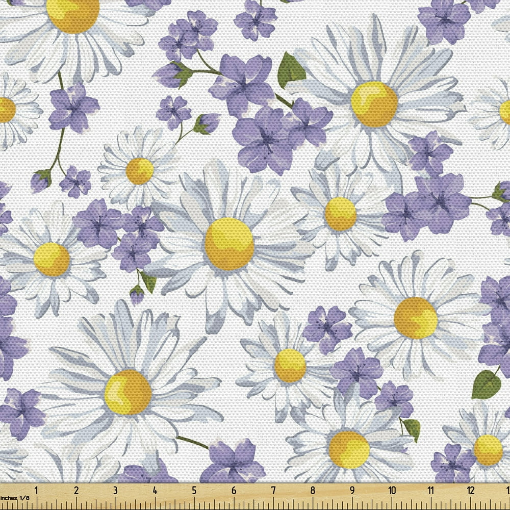 Floral Fabric by The Yard, Blossoming Chamomile Wild Flower Summer ...