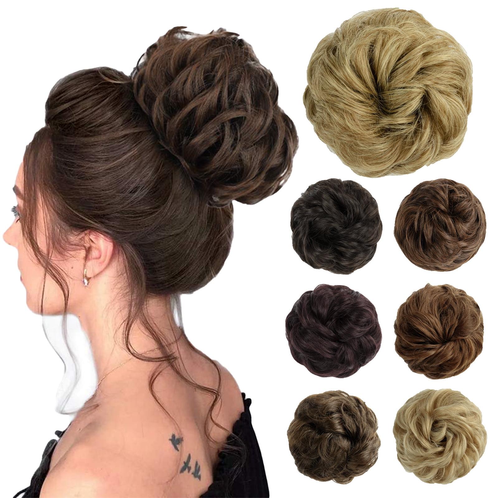 MORICA 1PCS Messy Bun Hair Scrunchies Curly Wavy Heat Ponytail ...