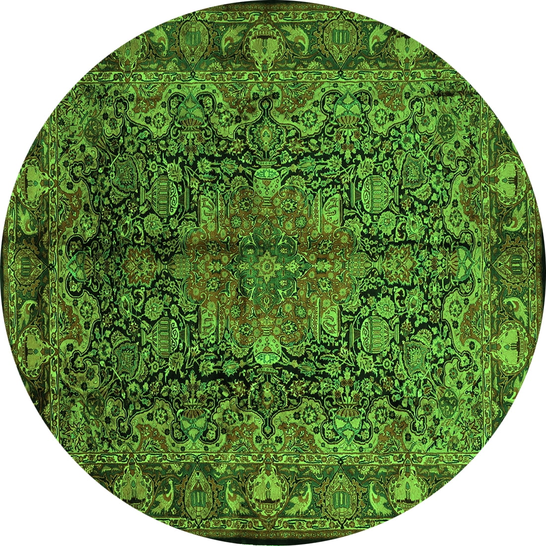 Ahgly Company Indoor Round Medallion Green Traditional Area Rugs, 8 ...