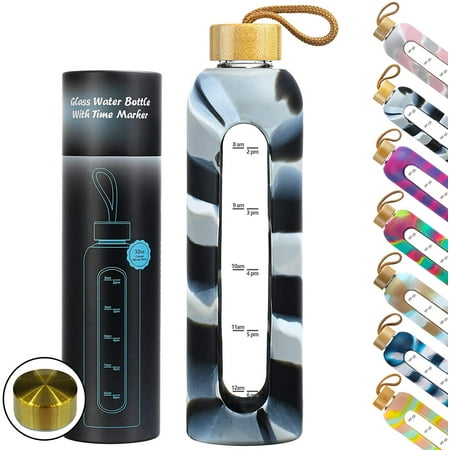 32 Oz Borosilicate Glass Water Bottles with Times to Drink -BPA Free ...