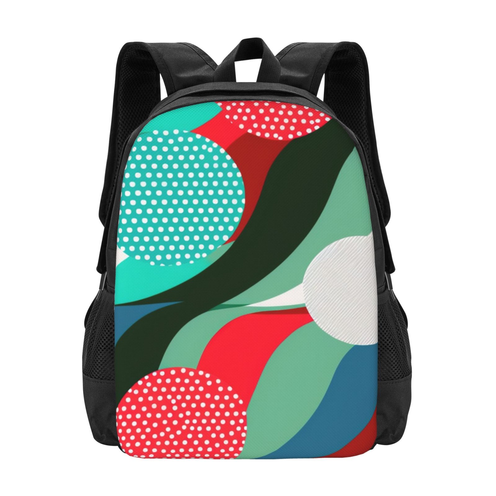 Lightweight Backpack, Retro Waves Polka Dots Pattern Casual Backpack ...
