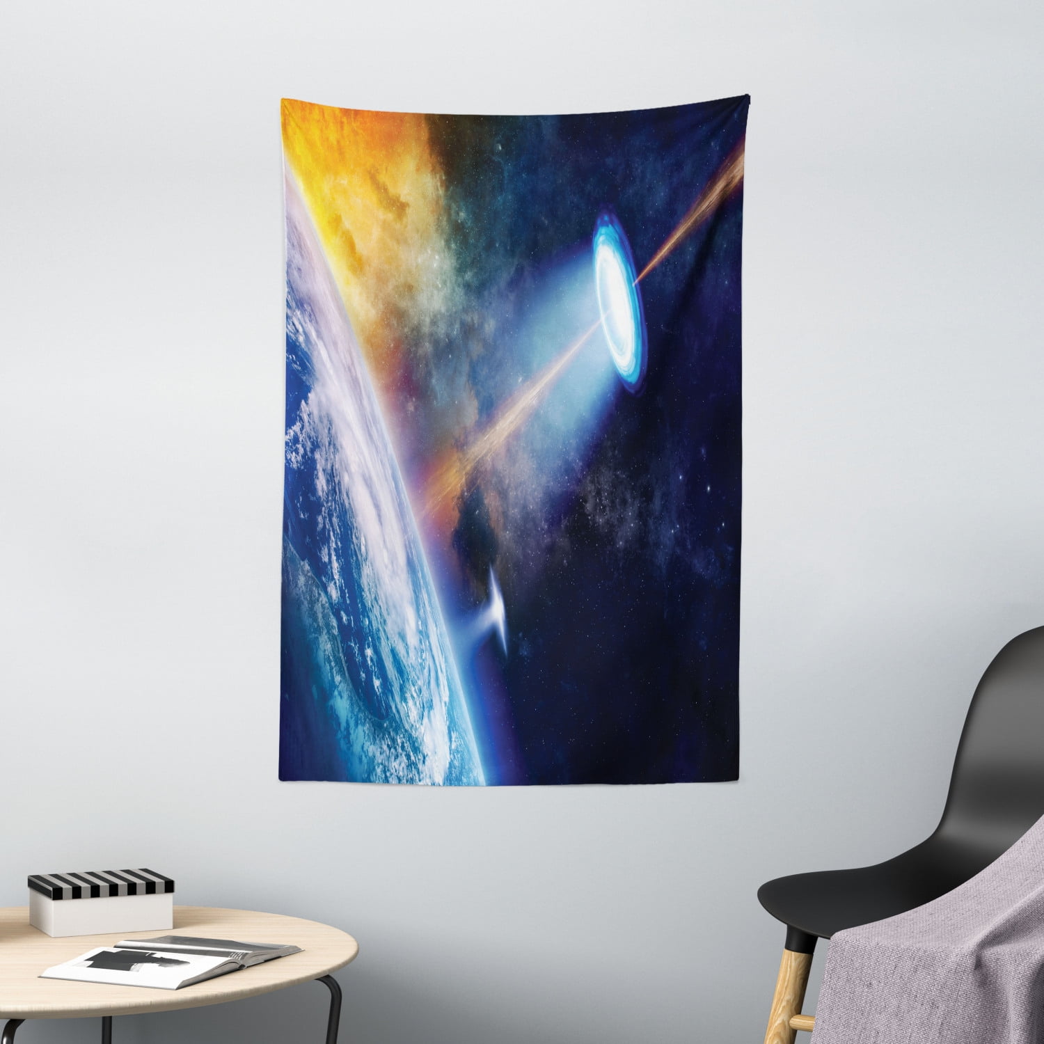 Outer Space Decor Wall Hanging Tapestry, Ufo Shines Spotlight on Earth ...