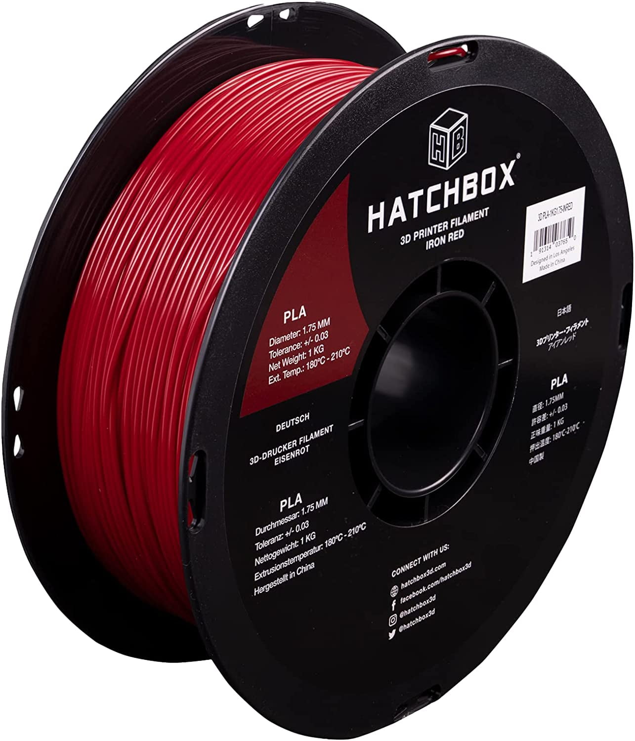 HATCHBOX 1.75mm Iron Red PLA 3D Printer Filament, 1 KG Spool ...