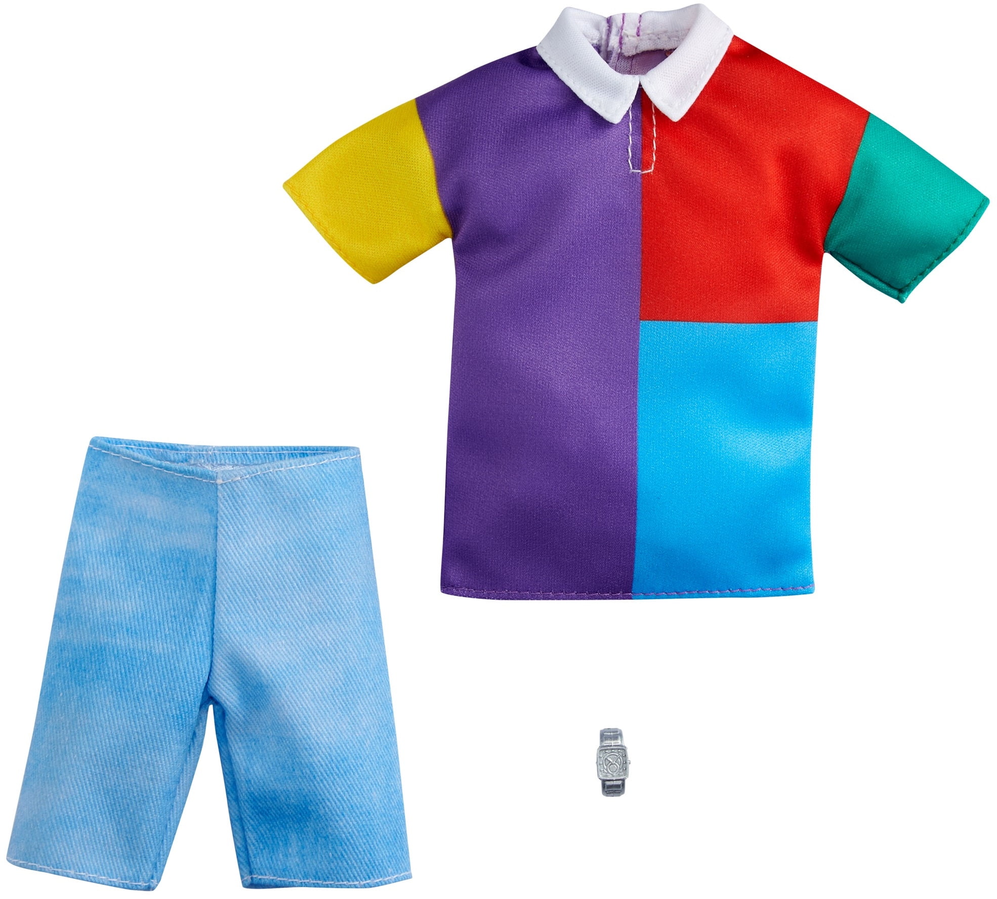 Barbie Fashions Pack: Ken Doll Clothes with Color-Blocked Top, Shorts ...