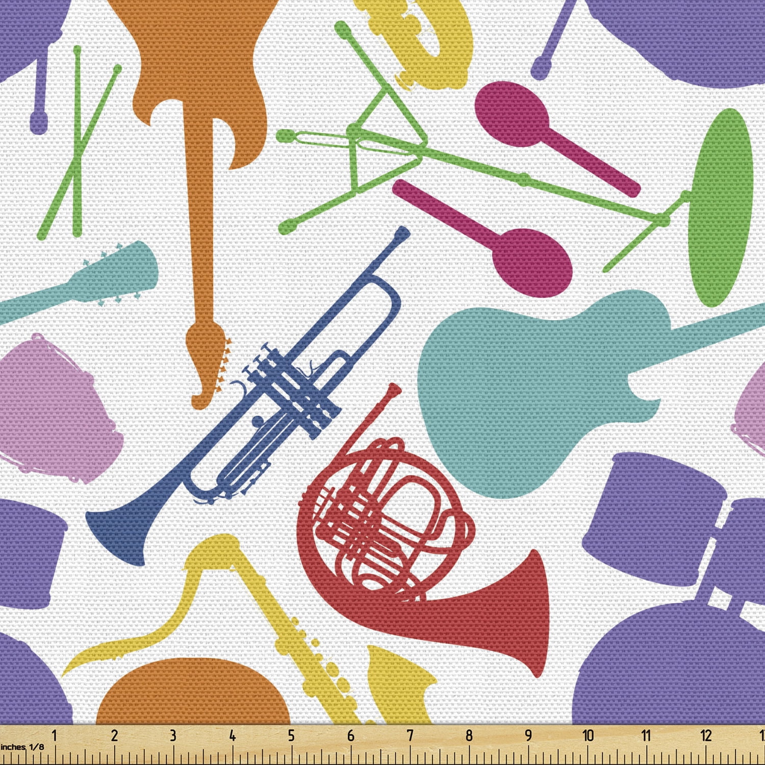 Music Sofa Upholstery Fabric by the Yard, Colorful Instruments Bass ...