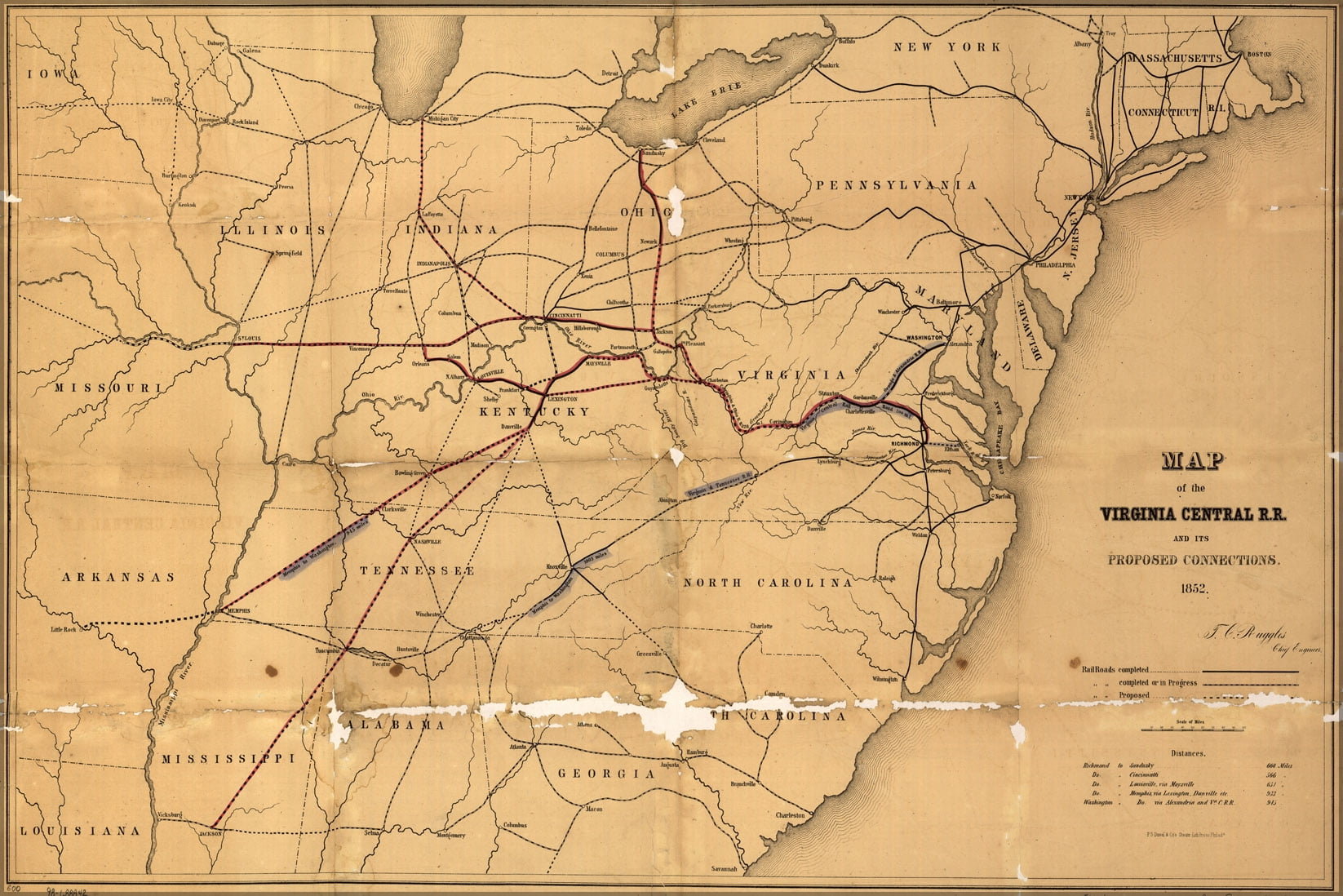 24"x36" Gallery Poster, Map of the Virginia Central Railroad 1852 ...