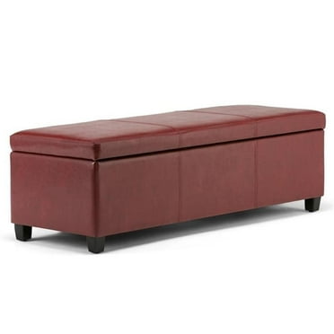 HomCom Upholstered Faux Leather Storage Ottoman Bench - Bright Red ...