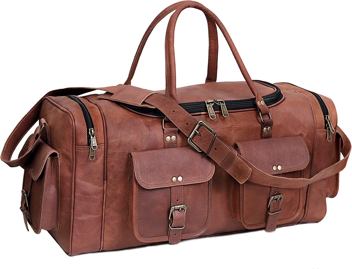 Leather Large 32 Inch Duffel Bags For Men Holdall Leather Travel Bag