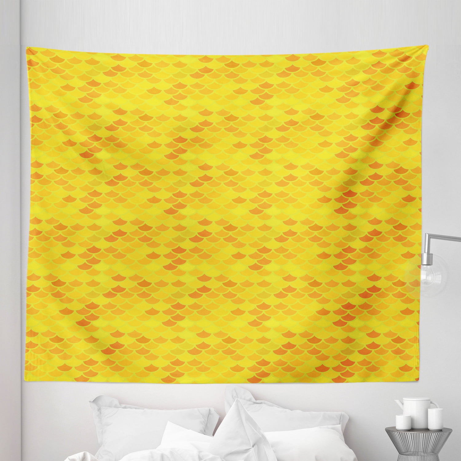 Fish Scale Tapestry, Traditional Japanese Pattern Yellow Fish Squama ...