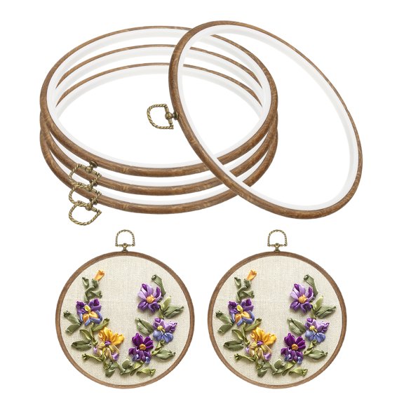 Uxcell 4" Round Bamboo Embroidery Hoop Circle Cross-Stitch Ring, 3 Pack ...