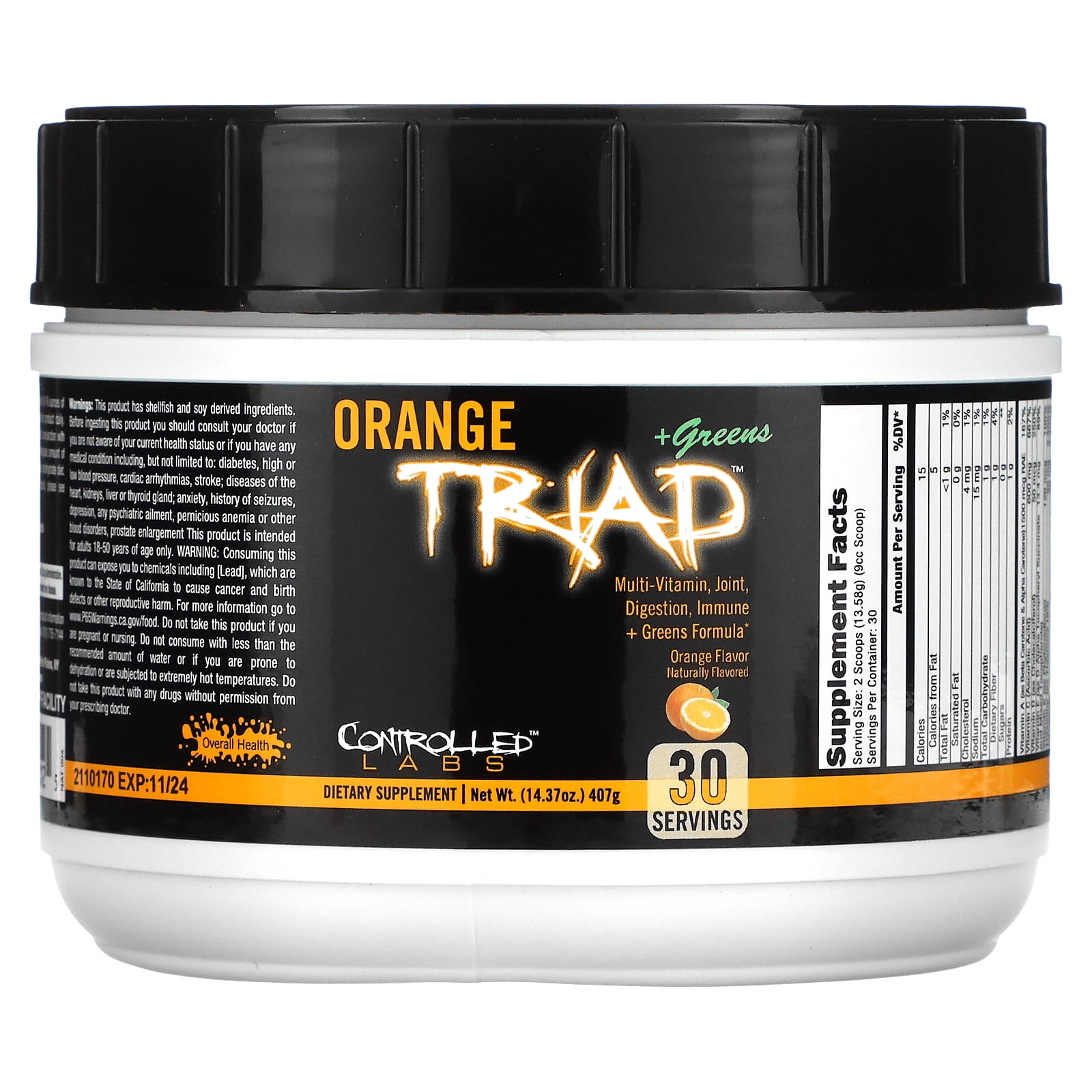 Controlled Labs Orange Triad Plus Greens for Men and Women, 30 Servings ...