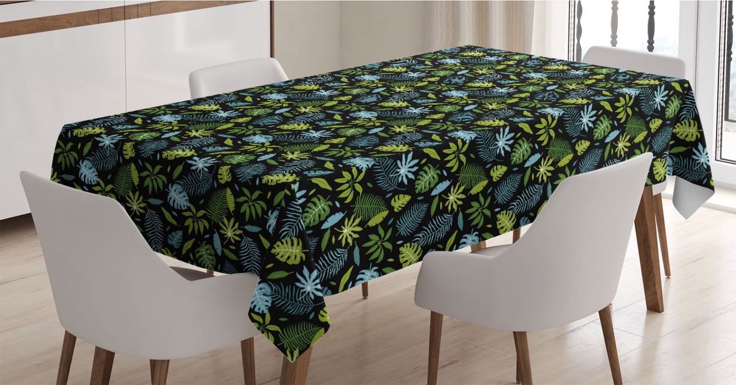 Nature Art Tablecloth, Tropical Jungle Forest Leaves Monstera Banana ...