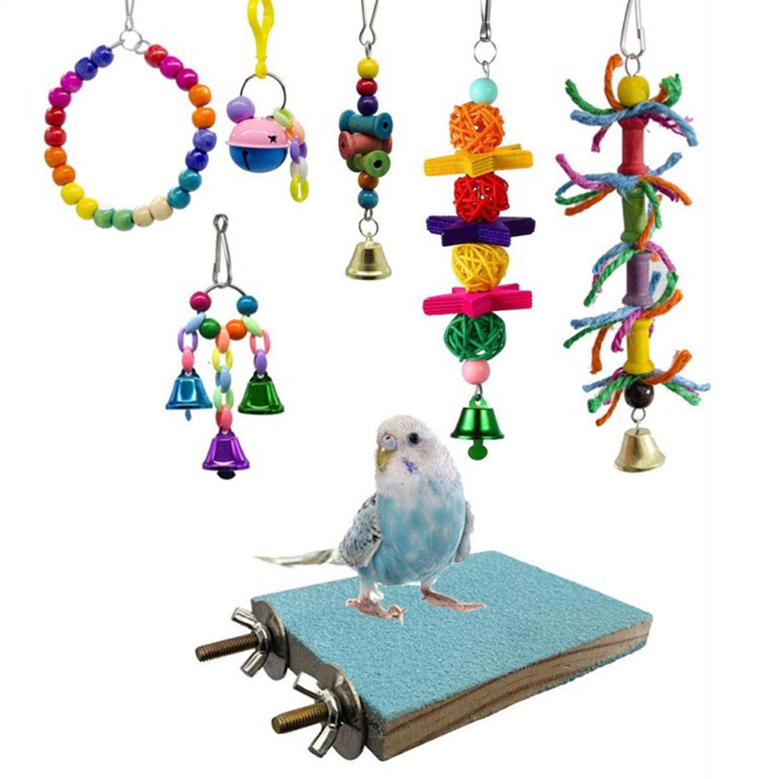 Cheers.US 8Pcs/Set Parakeet Toys,Birds Parrot Toys,Wooden Hanging Bell ...