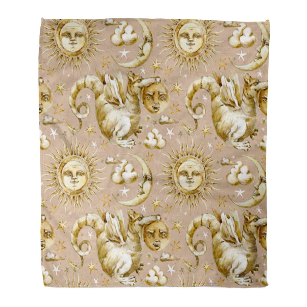 ASHLEIGH Flannel Throw Blanket Sun and Moon Watercolor of Celestial ...
