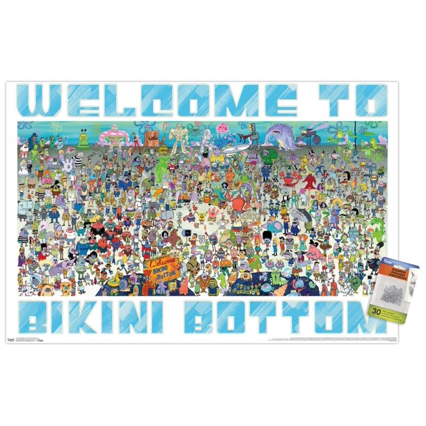 Nickelodeon Spongebob - Every Character Ever 19 Wall Poster with Push ...