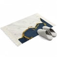 Bathroom Rug 2'x 3', Navy Blue Gold Marble Woven Cotton Washable Rug ...