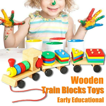 Wooden Stacking Toys Train with Shape Sorter & Stacking Blocks ...