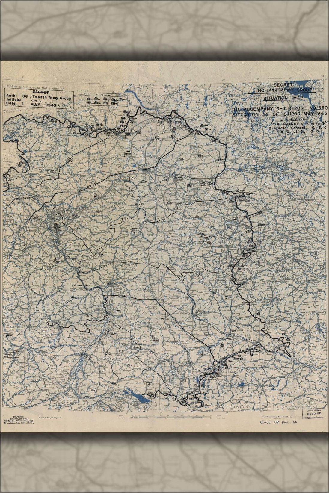 24"x36" Gallery Poster, map invasion of Germany May 1, 1945 12th army ...