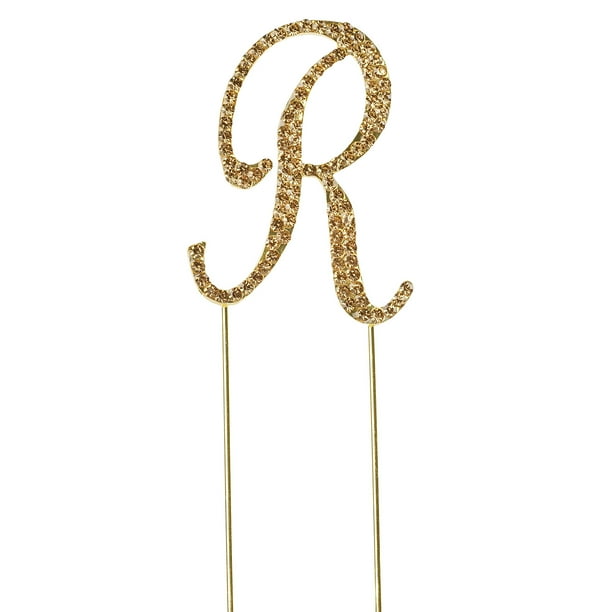 BalsaCircle Letter R Cake Topper 2.5" Gold Rhinestone Personalized ...