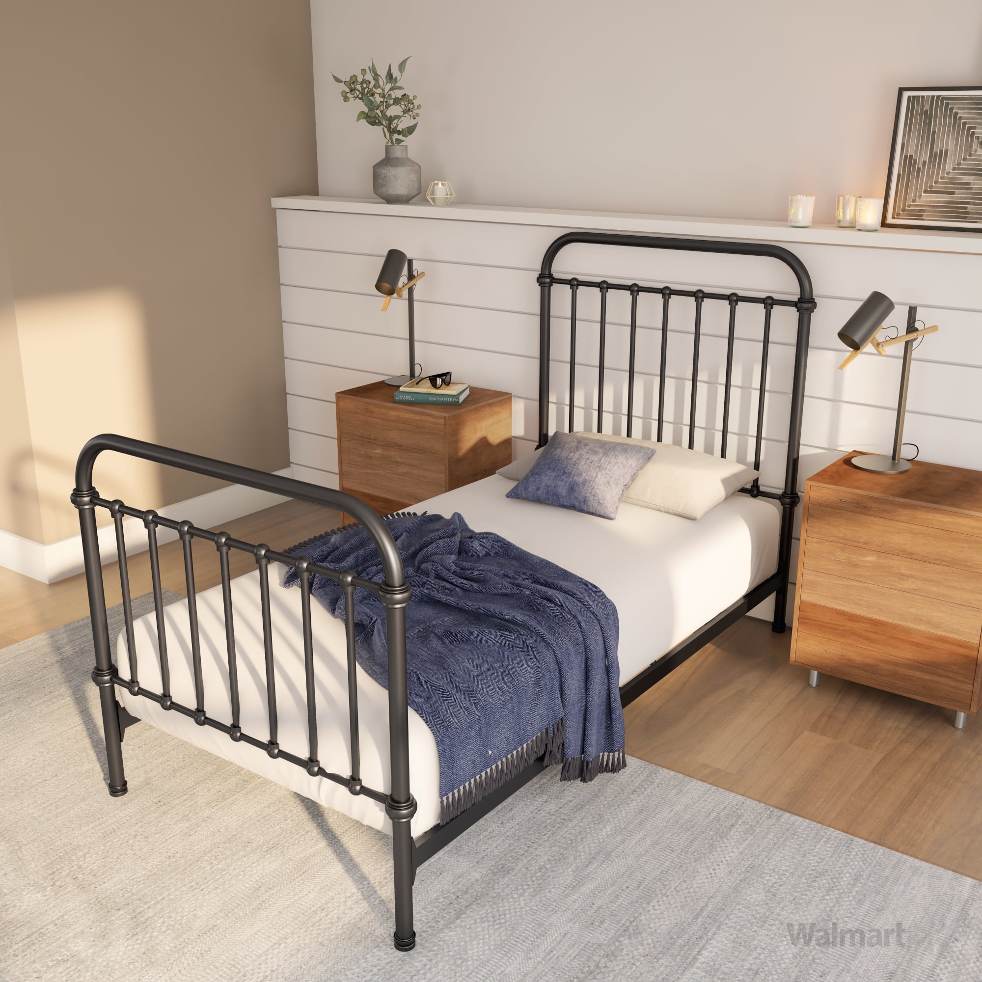 Furniture of America Hastin Metal Panel Bed, Twin, Dark Bronze ...