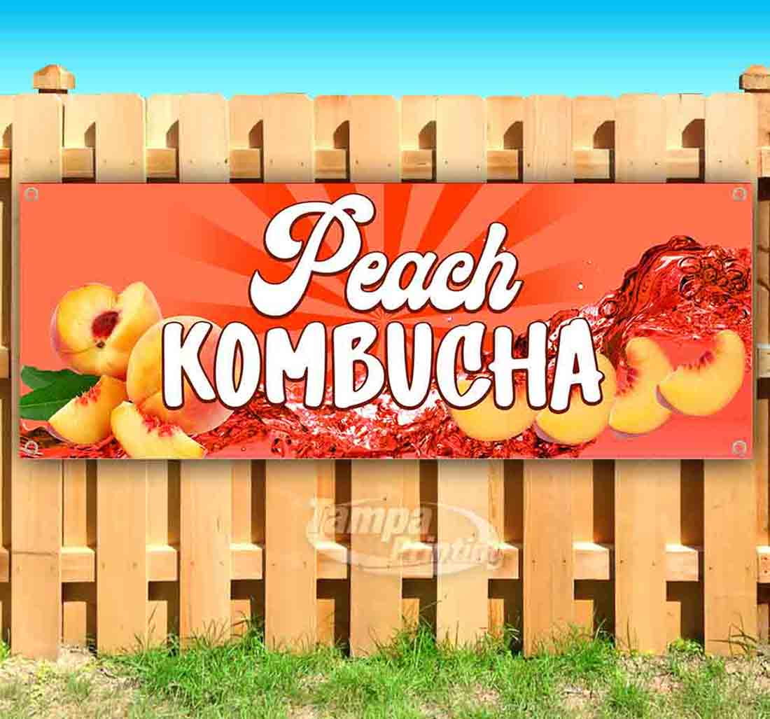Peach Kombucha 13 Oz Banner | Non-Fabric | Heavy-Duty Vinyl Single ...