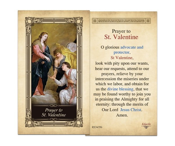 Prayer St. Valentine Laminated Holy Card with Gold Color Accents - Pack ...