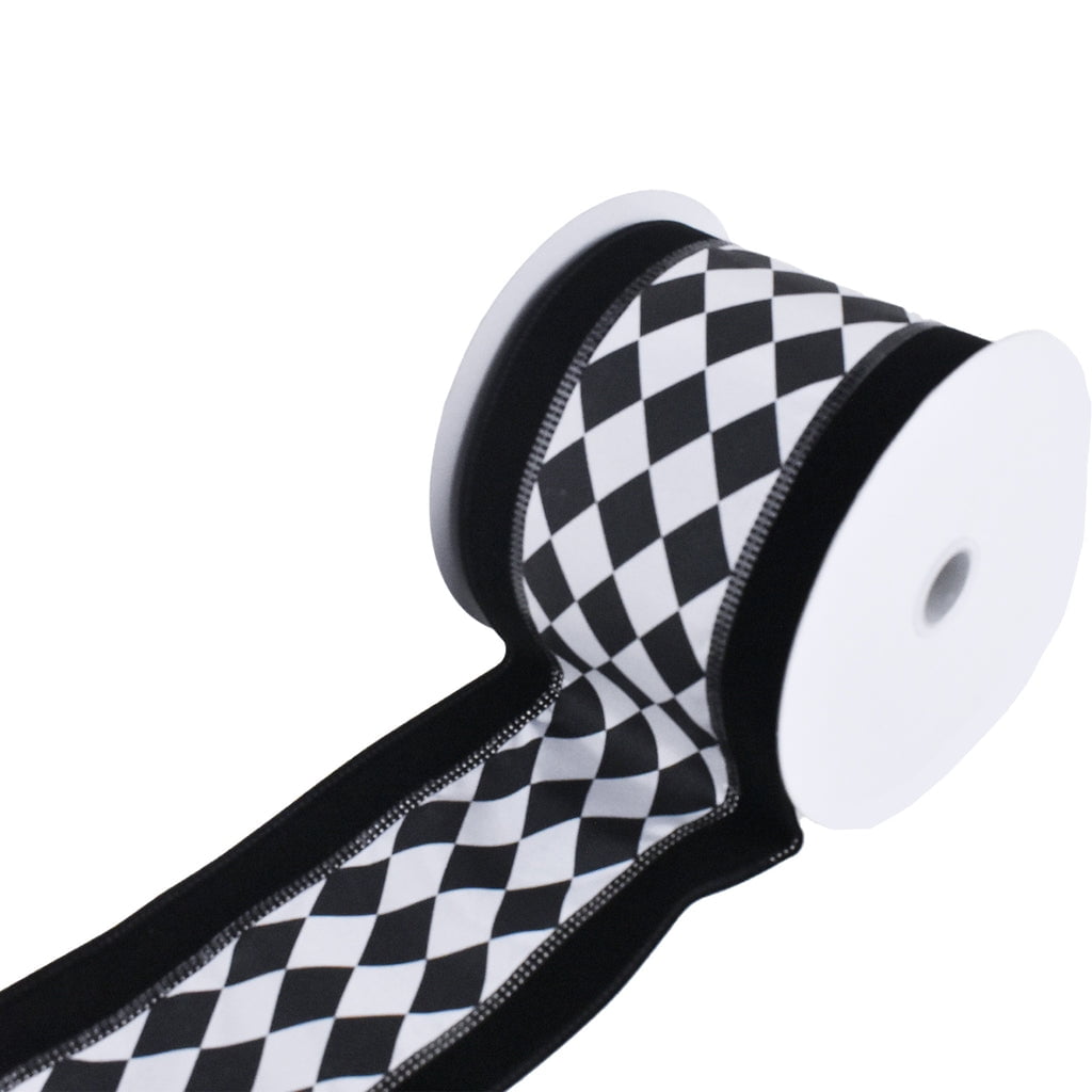 Harlequinn Center Dash Edge Wired Ribbon, 4-Inch, 10-Yard - Black/White - Walmart.com