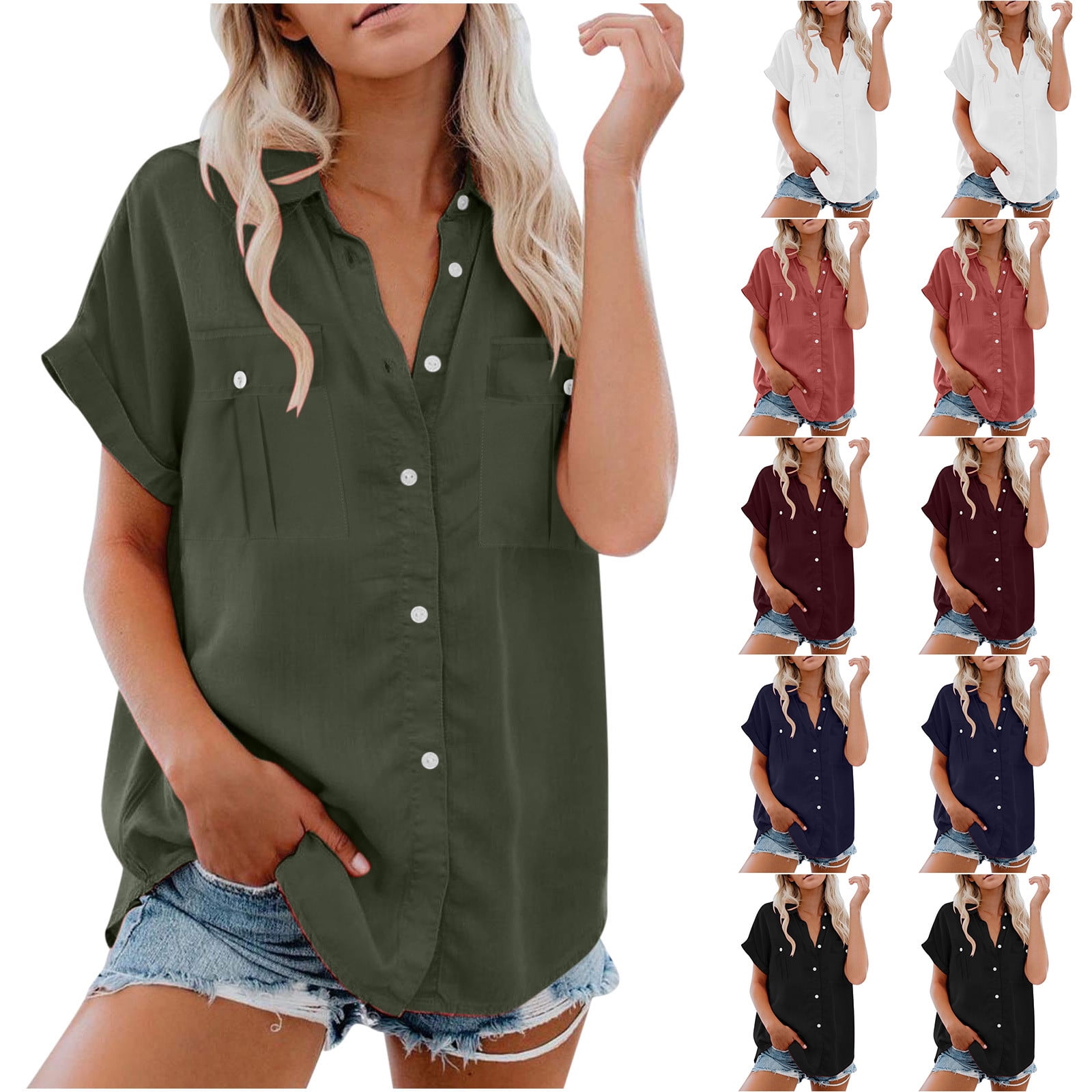 Click here for Qipopiq Womens Short Sleeve Shirts V Neck Collared... prices